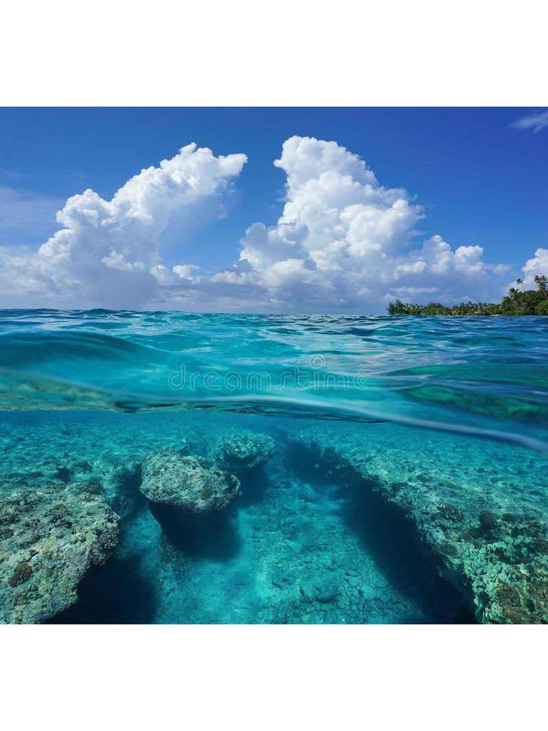 Seascape Over Under Sea Cloudy Sky Rocky Seabed Seascape Over Under Sea Surface Cloudy Blue Sky ...