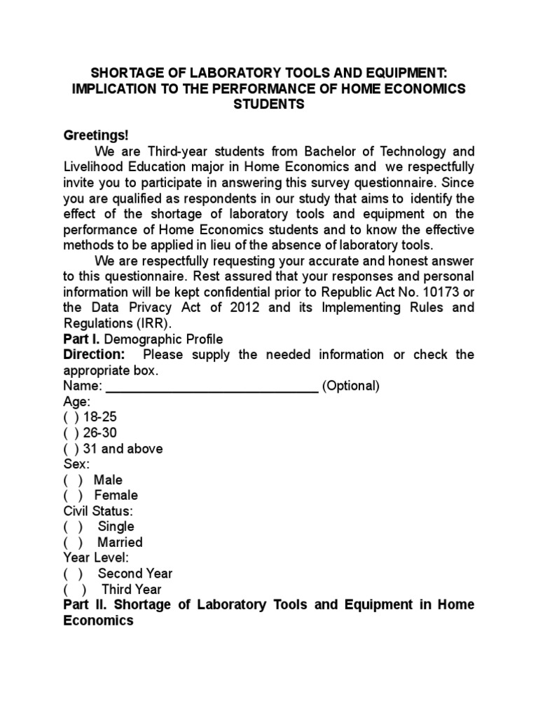 Research Instrument | Download Free PDF | Laboratories | Questionnaire
