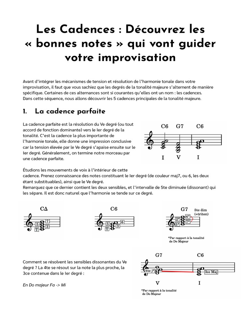 Les 5 Cadences Essentielles en Musique | PDF | Théorie de la musique ...