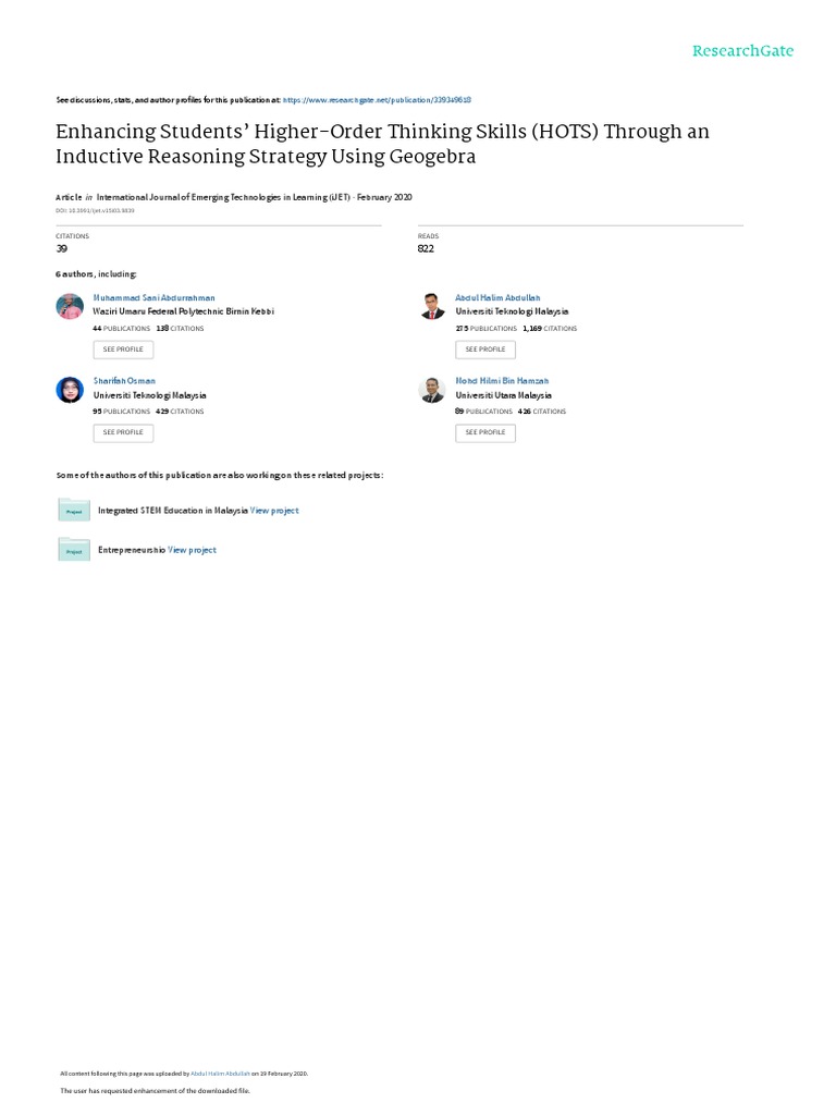 Enhancing Students' Higher-Order Thinking Skills (HOTS) Through An ...