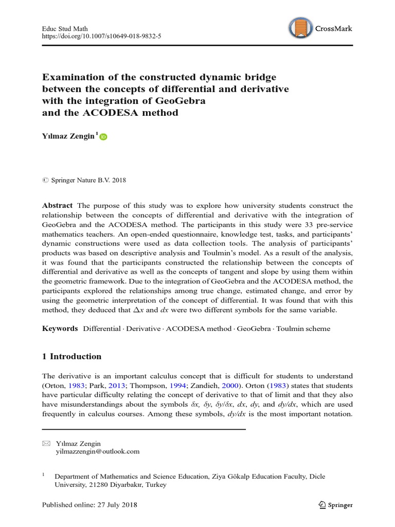 Examination of The Constructed Dynamic Bridge Between The Concepts of Differential and ...