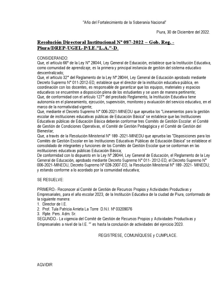 Resoluc Comit Gest Rec Propios | PDF