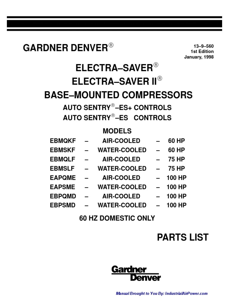 GARDNER DENVER - ELECTRAâ "SAVER - Compressor Manual | PDF | Mechanical Engineering ...
