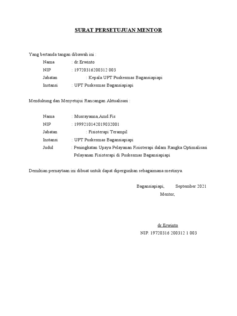 SURAT PERSETUJUAN MENTOR | PDF