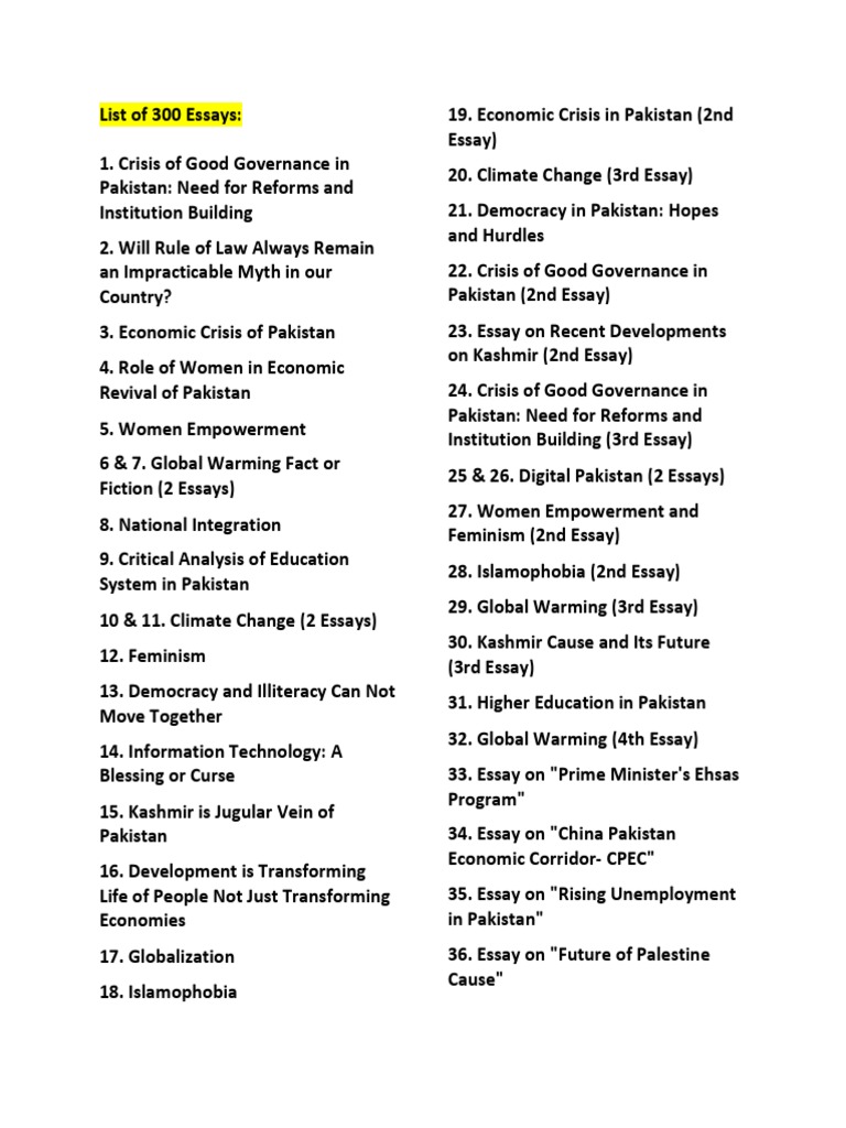 List of 300 Essays | PDF