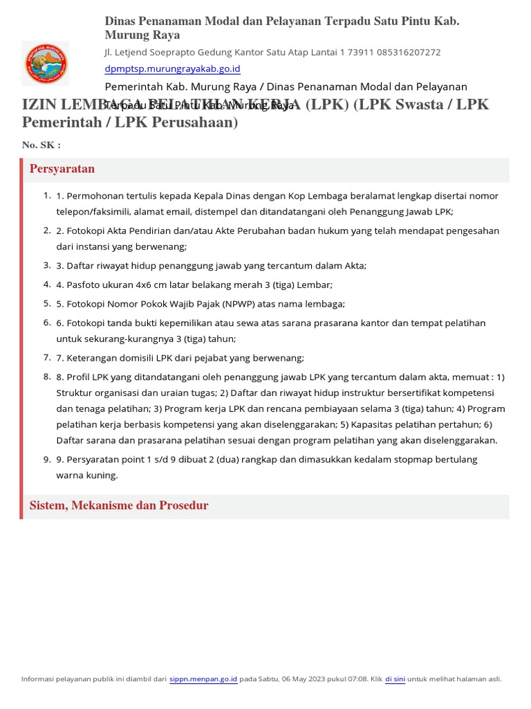 Unduh Standar Pelayanan - Izin Lembaga Pelatihan Kerja (LPK) (LPK Swasta LPK Pemerintah LPK ...