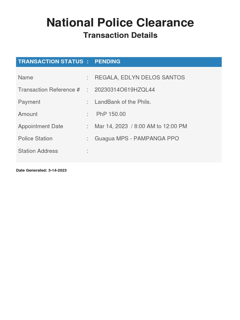 National Police Clearance: Transaction Details | PDF