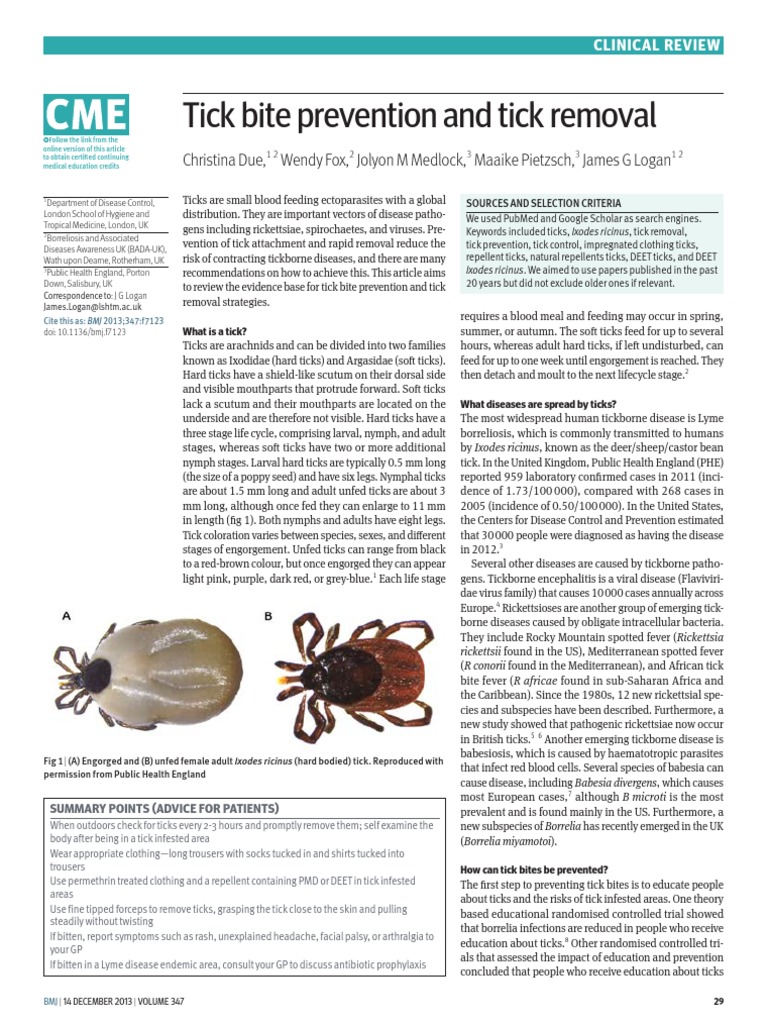 Clinical Review - Tick Bite Prevention | PDF | Lyme Disease | Infection