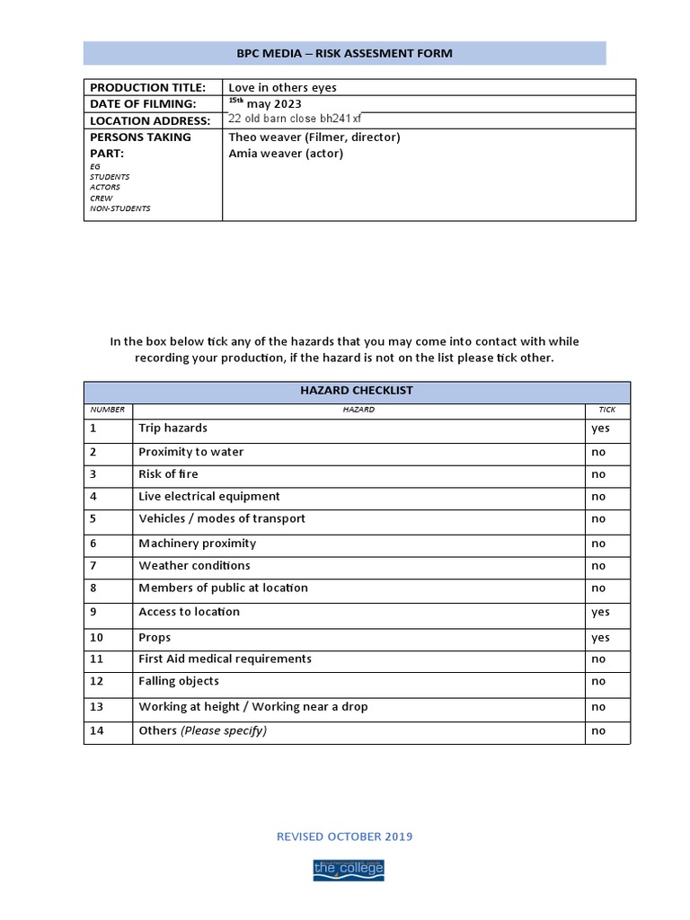BPC Risk Assesment My House | PDF | Risk | Risk Assessment