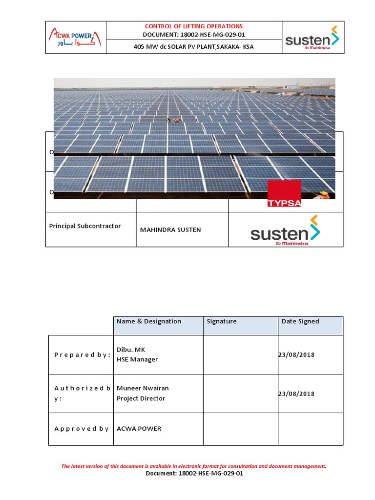 18002-HSE-MG-029-01 Control of Lifting Operations | PDF