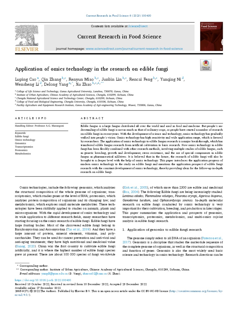 Application of Omics Technology in The Research On Edible Fungi | PDF