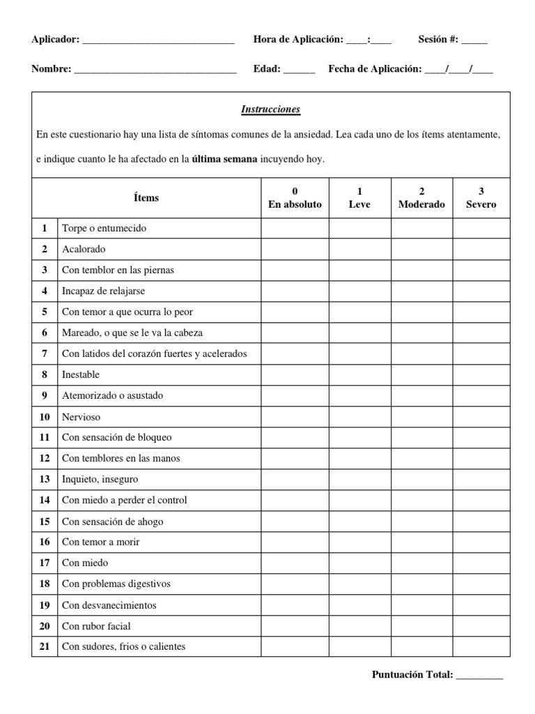 BAI - Inventario de Ansiedad de Beck | PDF