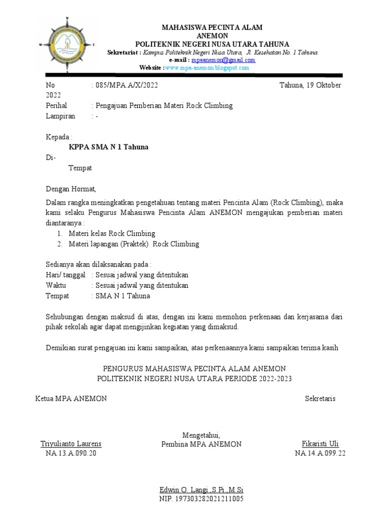 Surat Kppa Sma N 1 Tahuna | PDF