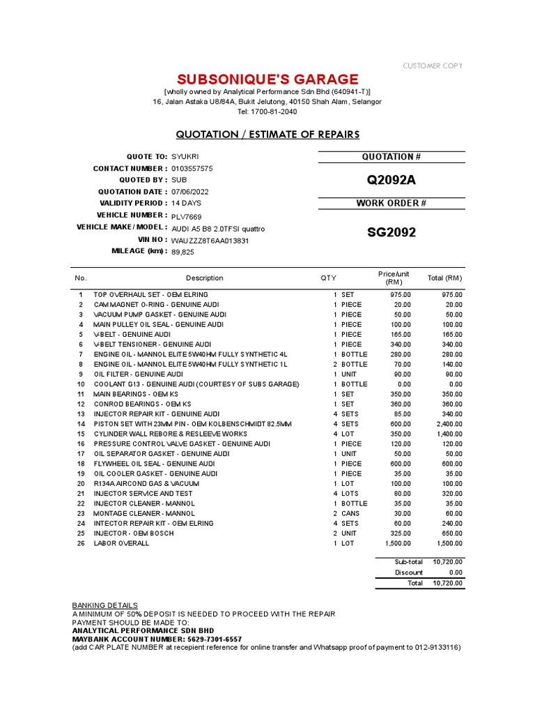 Contoh Quotation | Download Free PDF | Vehicles | Manufactured Goods