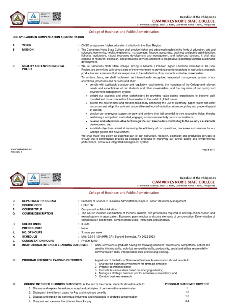 HRM 106 Compensation Administration | PDF | Human Resource Management ...