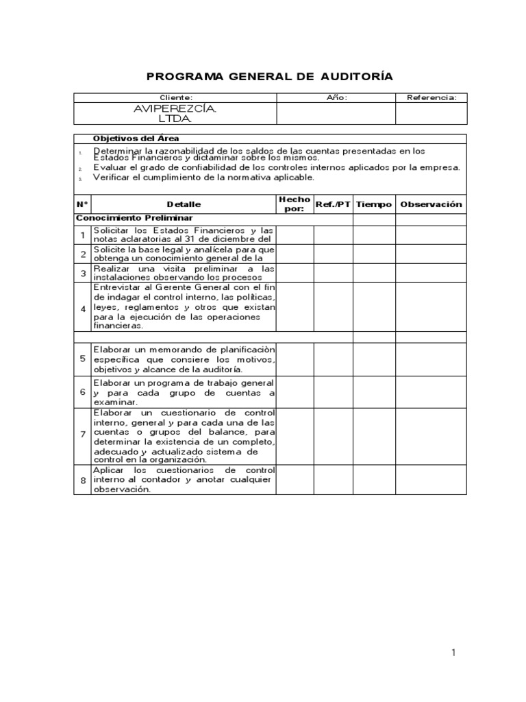 Programa General de Auditoría | PDF