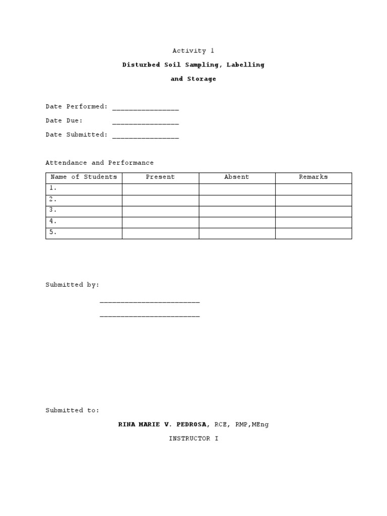 ACTIVITY 1 - Disturbed Soil Sampling, Labelling and Storage | PDF