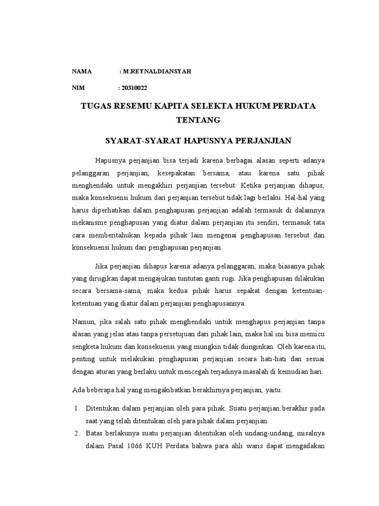 Syarat Hapus Perjanjian Hukum Perdata | PDF