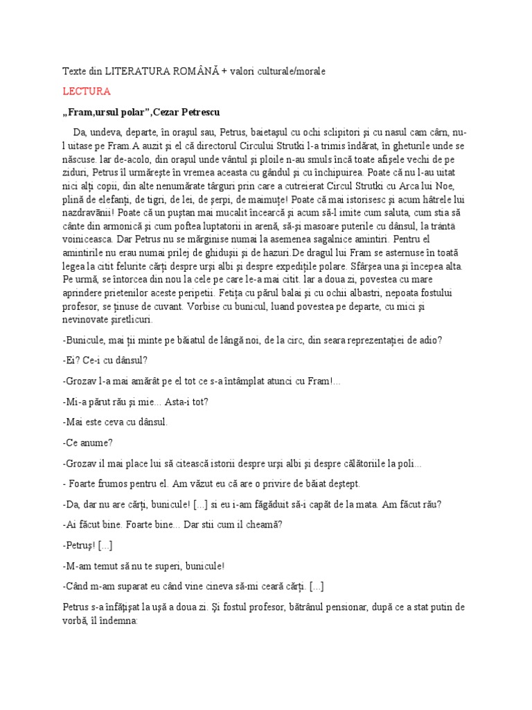 Texte Din LITERATURA ROMÂNĂ | PDF