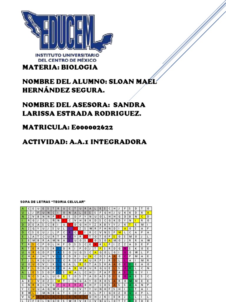 A.a.1 Integradora Biologia Sopa de Letras Teoria Celular | PDF ...