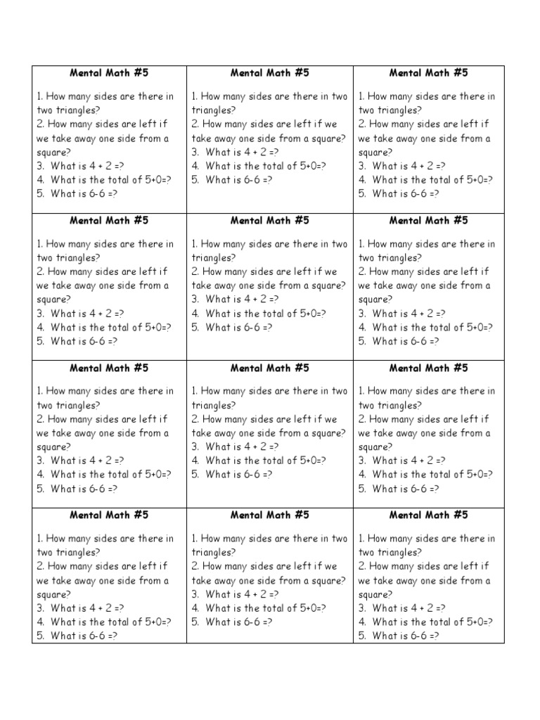 Mental Math Exercises for Kids | PDF