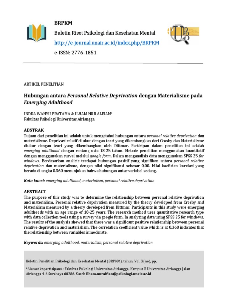 Personal Relative Deprivation Materialism Pdf