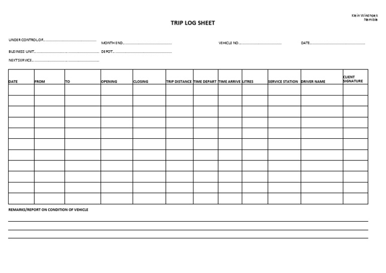 Trip Log Sheet | PDF