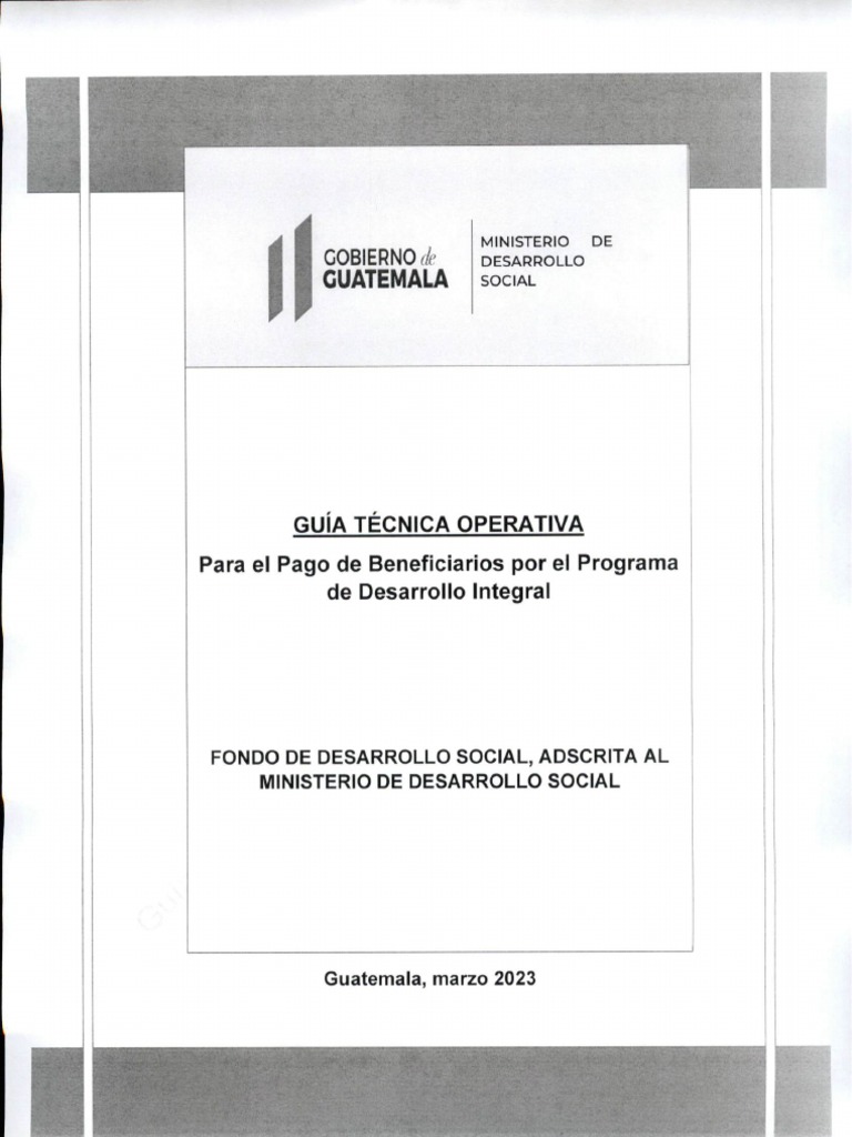 Guia Tecnica Operativa (Para El Pago de Beneficiarios Por El Progrma de Desarrollo Integral) | PDF
