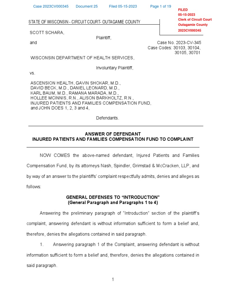 Ascension Response To Schara Lawsuit | PDF | Complaint | Lawsuit