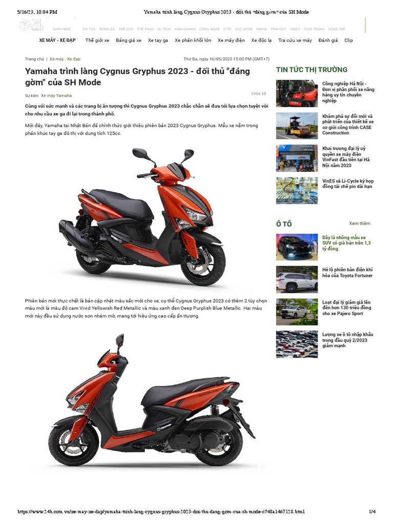 Yamaha Trình Làng Cygnus Gryphus 2023 - Đối Thủ - Đáng Gờm - Của SH Mode | PDF