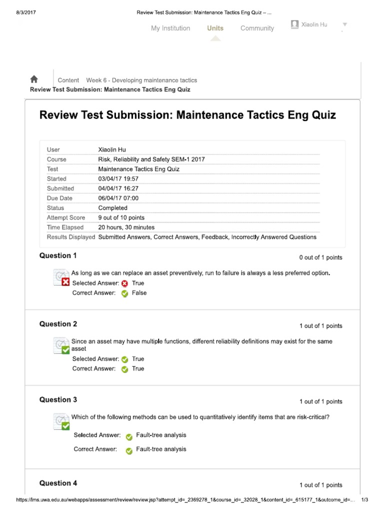 Maintenance Tactics Eng Quiz | PDF