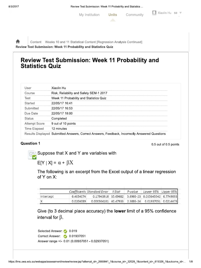 Wk11 Probability and Statistics Quiz-1 | PDF
