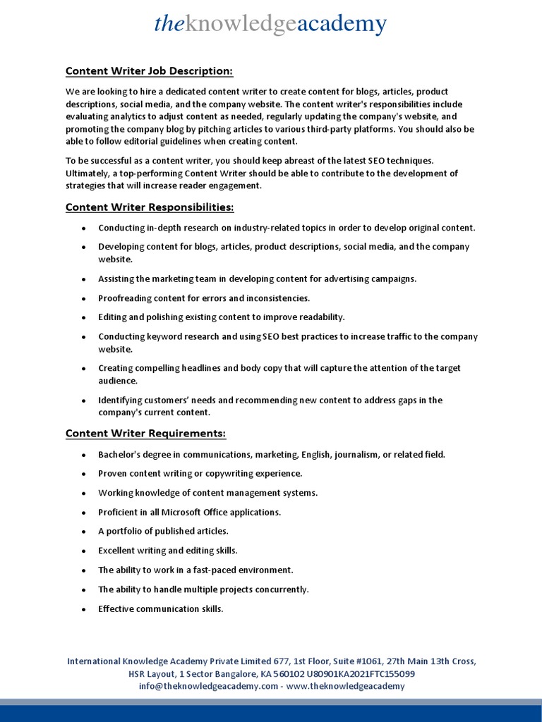 Content Writer JD 1 | PDF