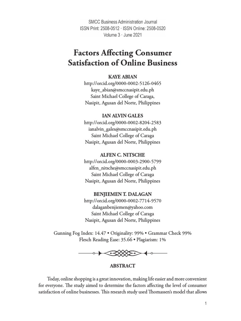 Factors Affecting Consumer Satisfactionof Online Business Pdf