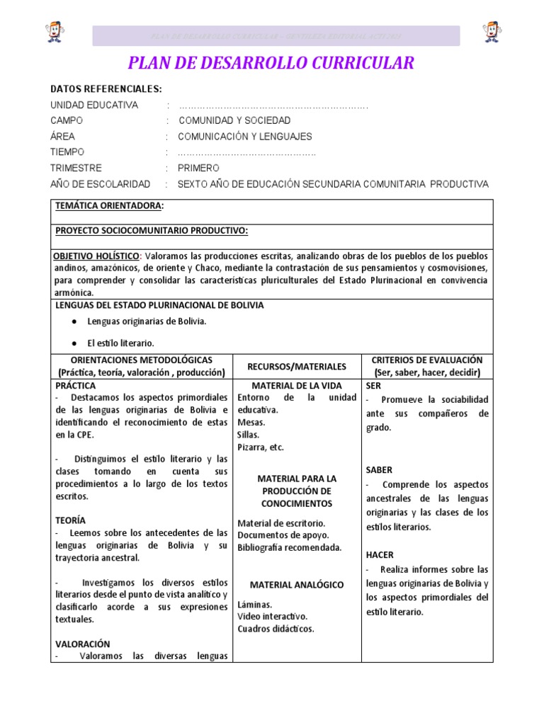 Plan 6° de Lite | PDF | Plan de estudios | Evaluación
