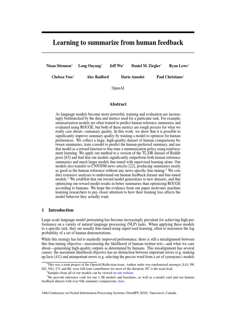 NeurIPS-2020-learning-to-summarize-with-human-feedback-Paper Aaa | PDF