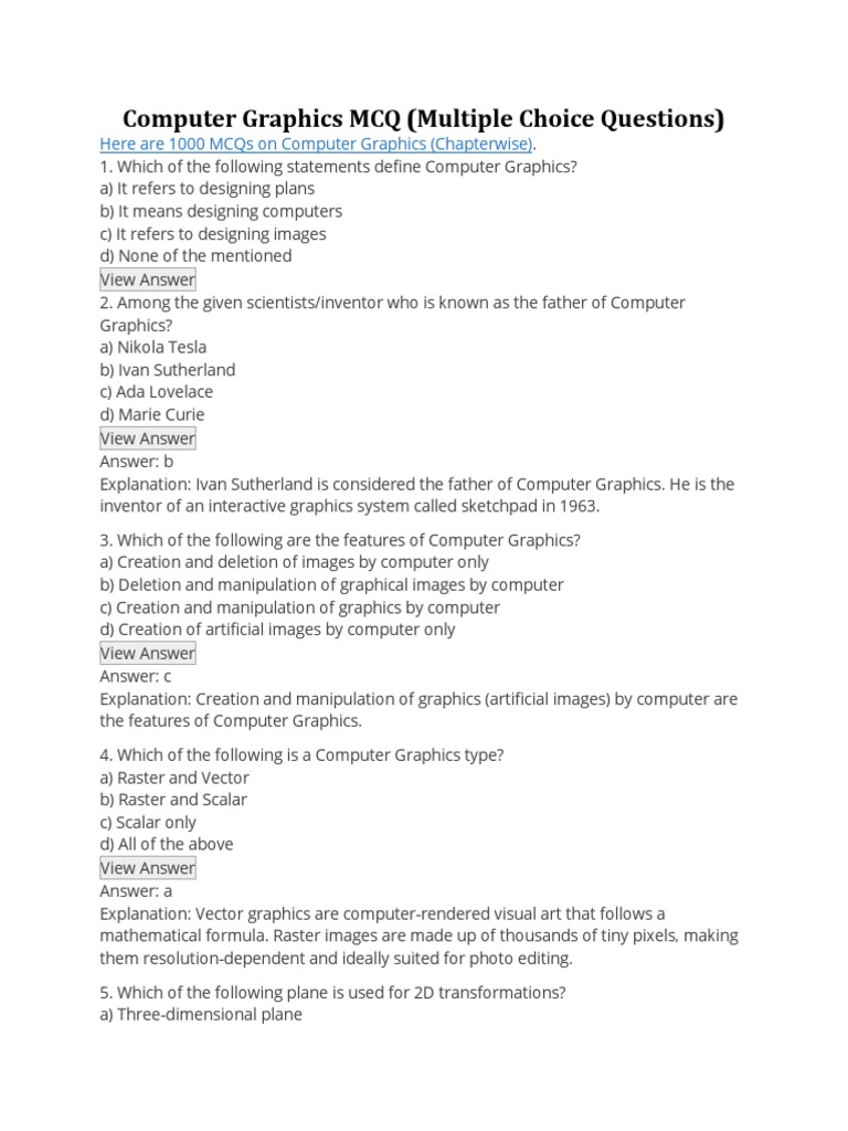 Computer Graphics MCQ | PDF | 2 D Computer Graphics | Sampling (Signal Processing)