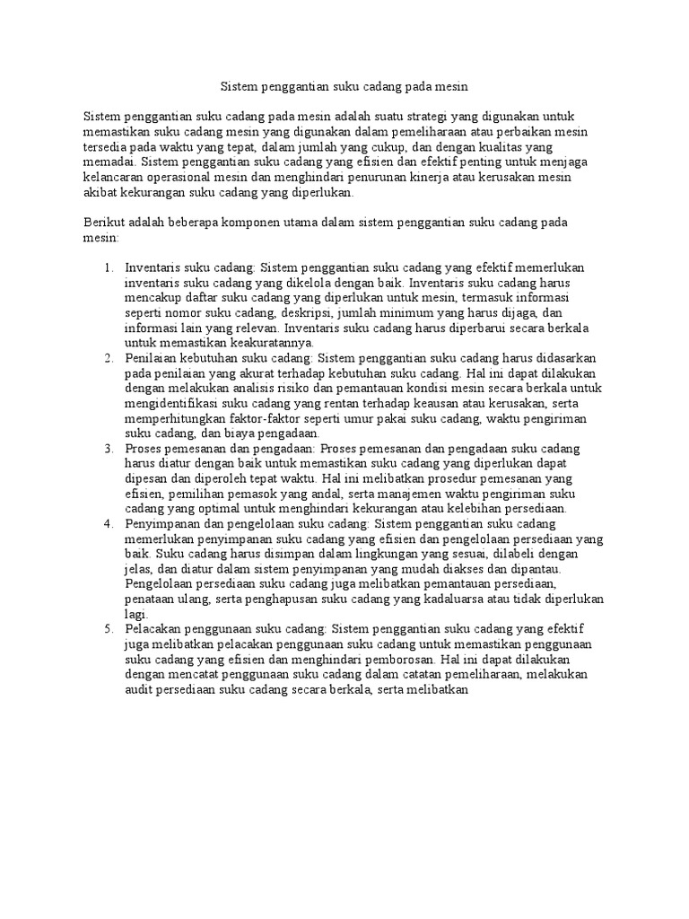 Sistem Penggantian Suku Cadang Pada Mesin | PDF