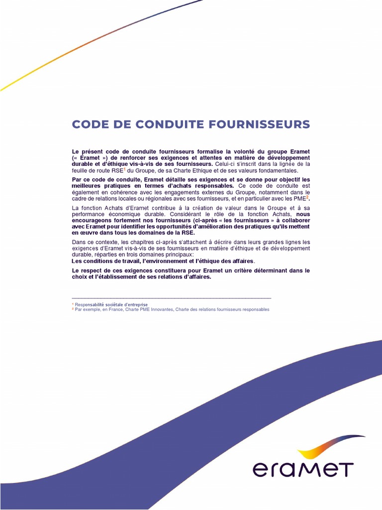 Code de conduite des fournisseurs Eramet | PDF | Responsabilité ...