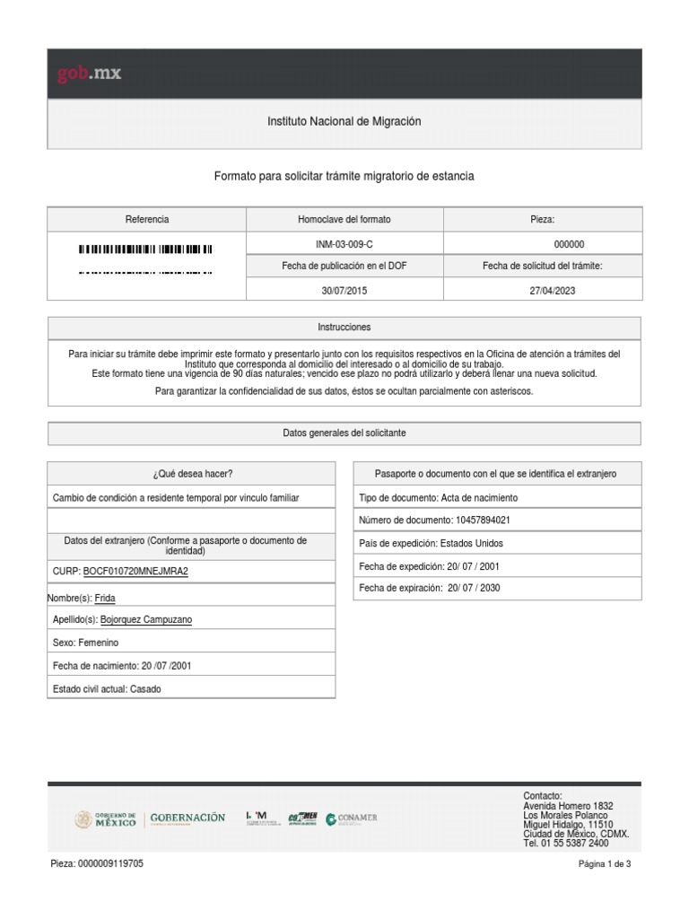 MODELO SOLICITUD TRÁMITE INM | PDF