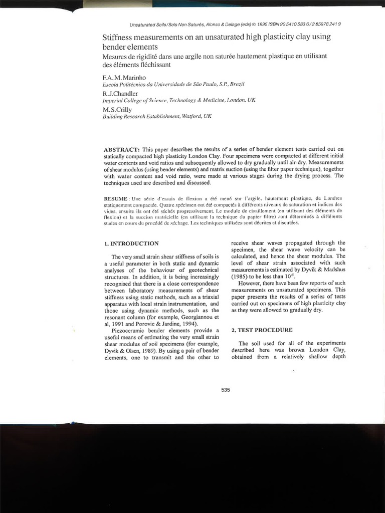 Bender Elements in UNSAT | PDF