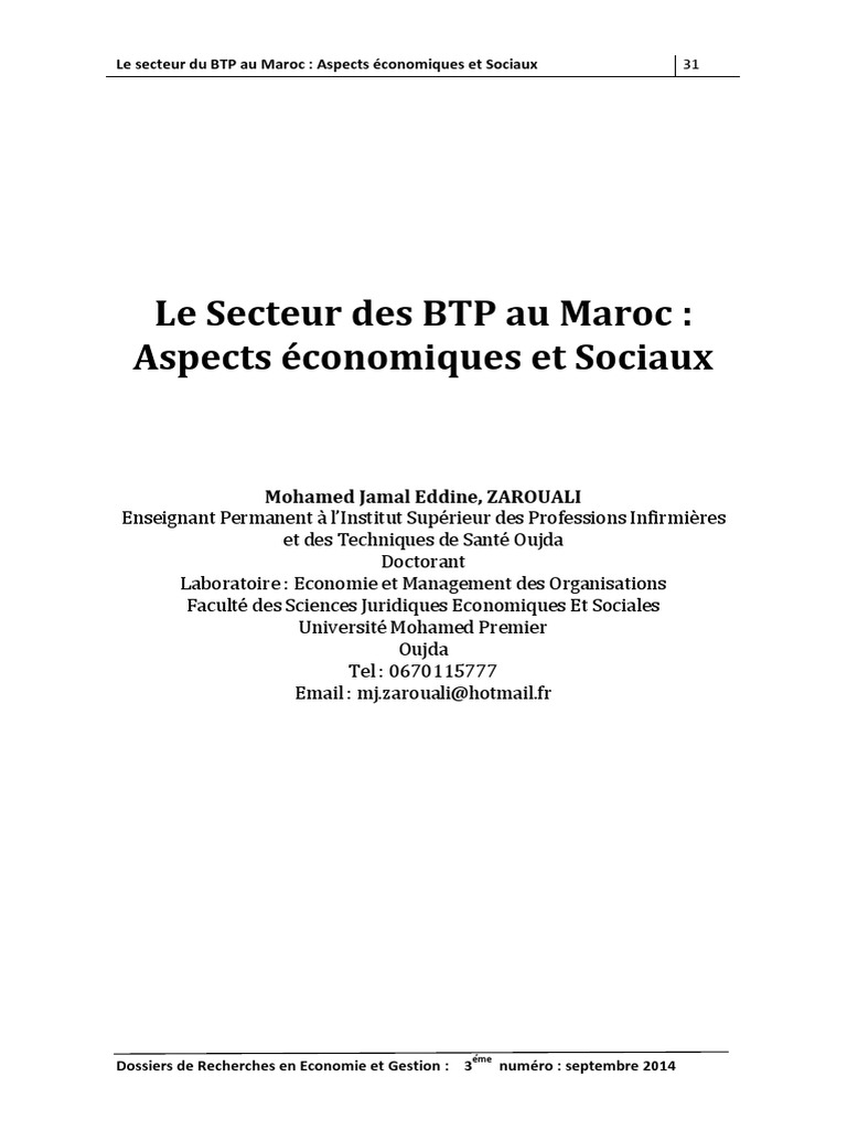 BTP au Maroc : Économie et Société | PDF | Maroc | Logement