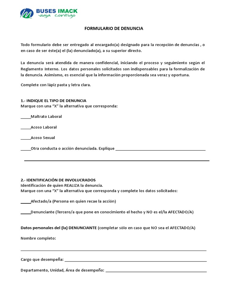 Formulario De Denuncia Pdf Acoso Sexual