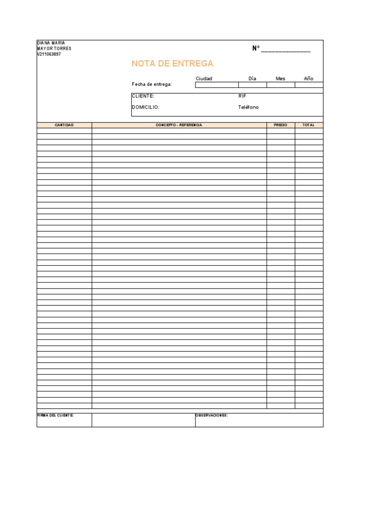 Modelo Nota de Entrega Excel | PDF