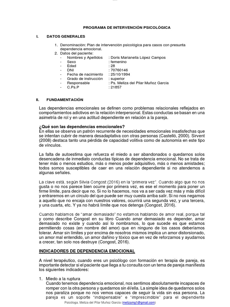 Plan de Intervención Psicológica DMLC | PDF