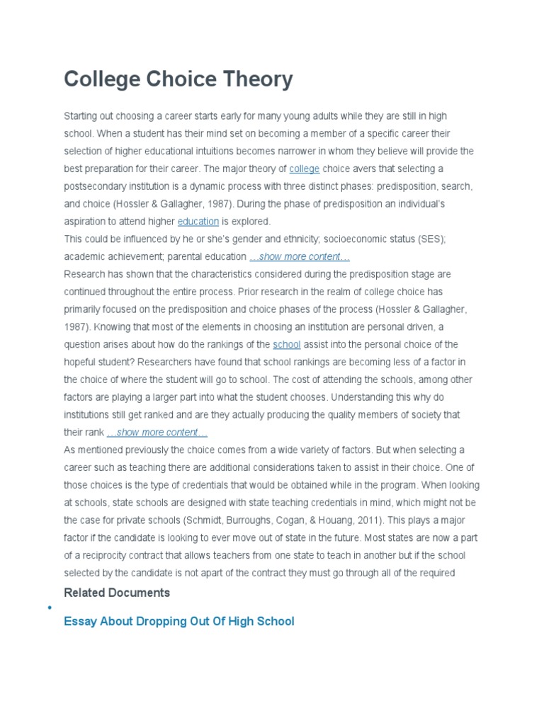 College Choice Theory | PDF | Essays | College