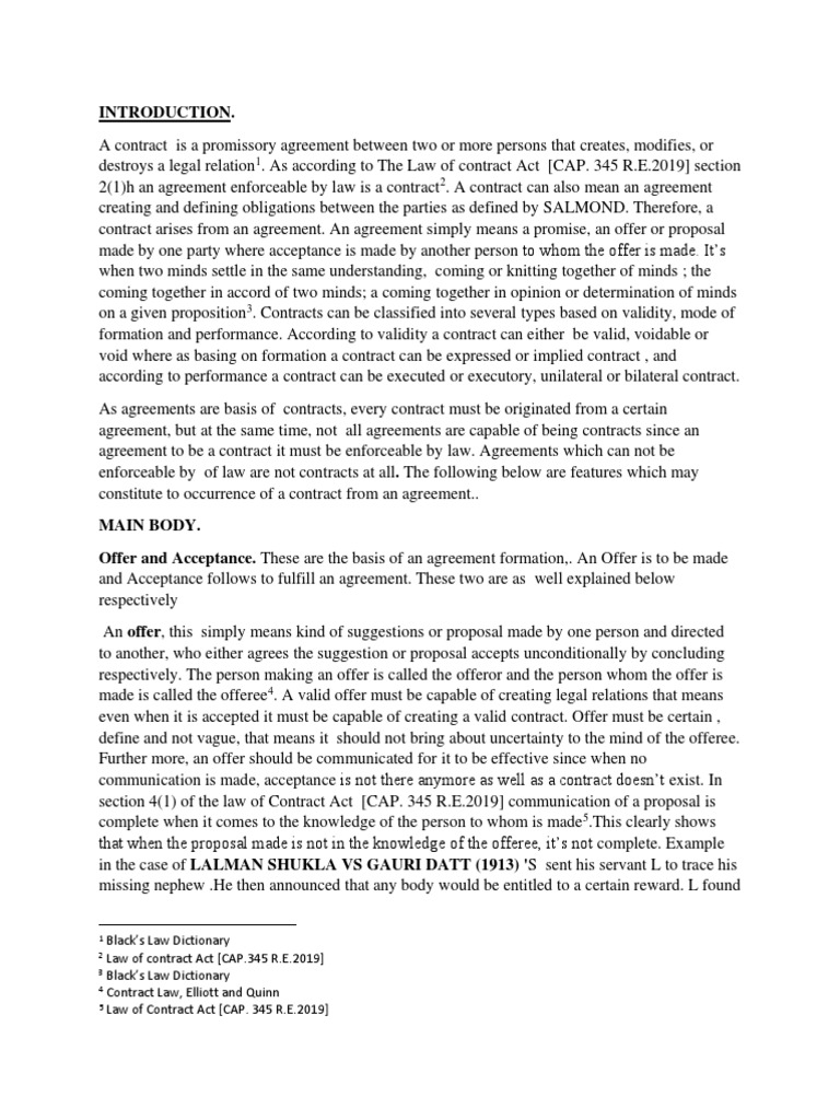 Law of Contract | PDF | Offer And Acceptance | Consideration