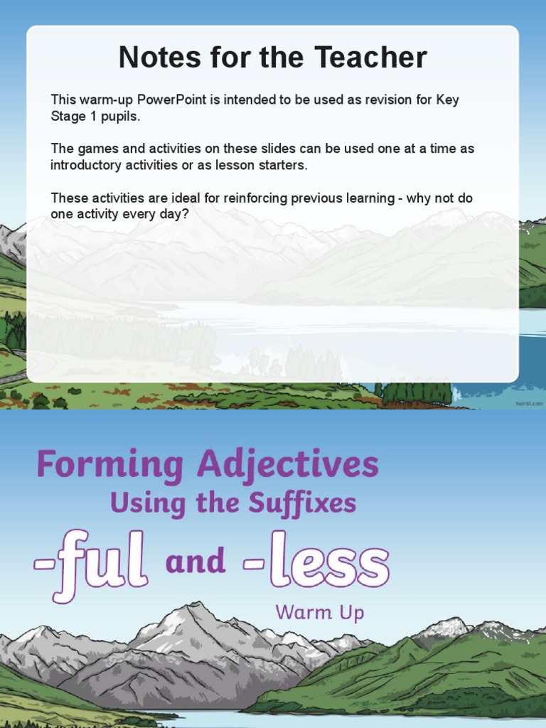 T L 53659 Year 2 Forming Adjectives Using Suffixes Ful and Less Warmup ...