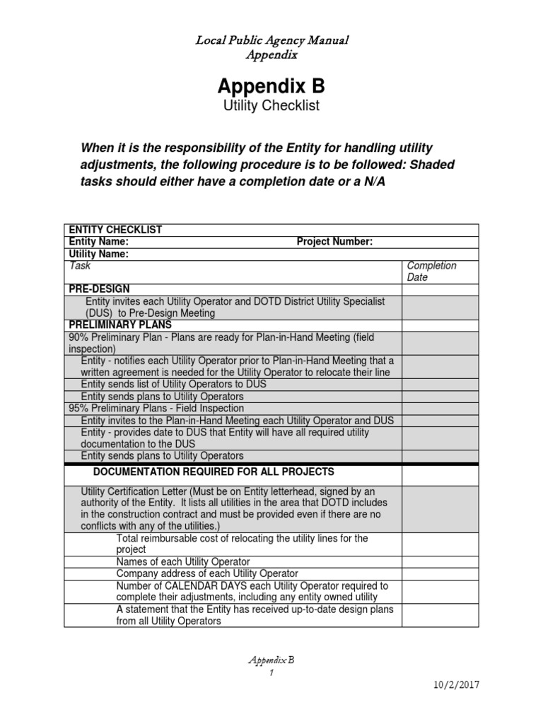 Utility Adjustment Checklist Guide | PDF