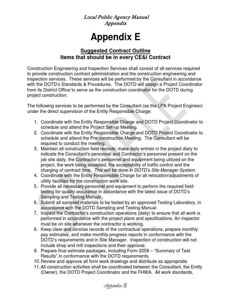 Appendix E - Suggested CEI Contract Outline | PDF | Documentation | Specification (Technical ...